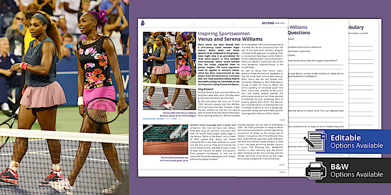 Venus and Serena Williams Reading Comprehension (Abridged Version)