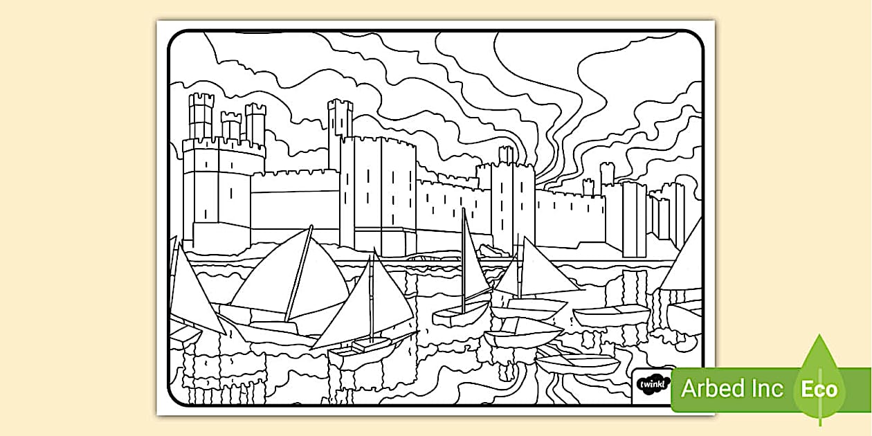 Caernarfon Castle Colouring Sheet (teacher made) - Twinkl