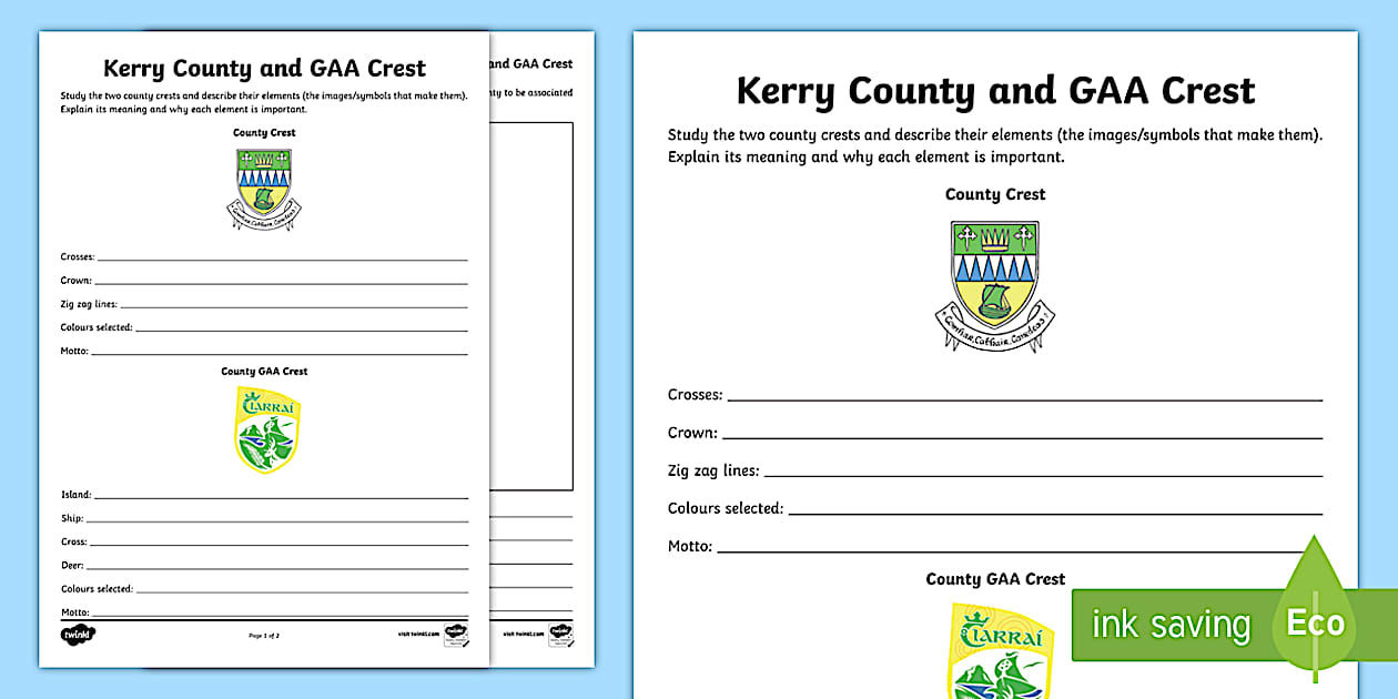 Kerry County and GAA Crest Worksheet / Worksheet - Twinkl