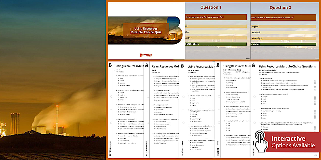 Using Resources Quiz Revision Pack | AQA Chemistry | Beyond