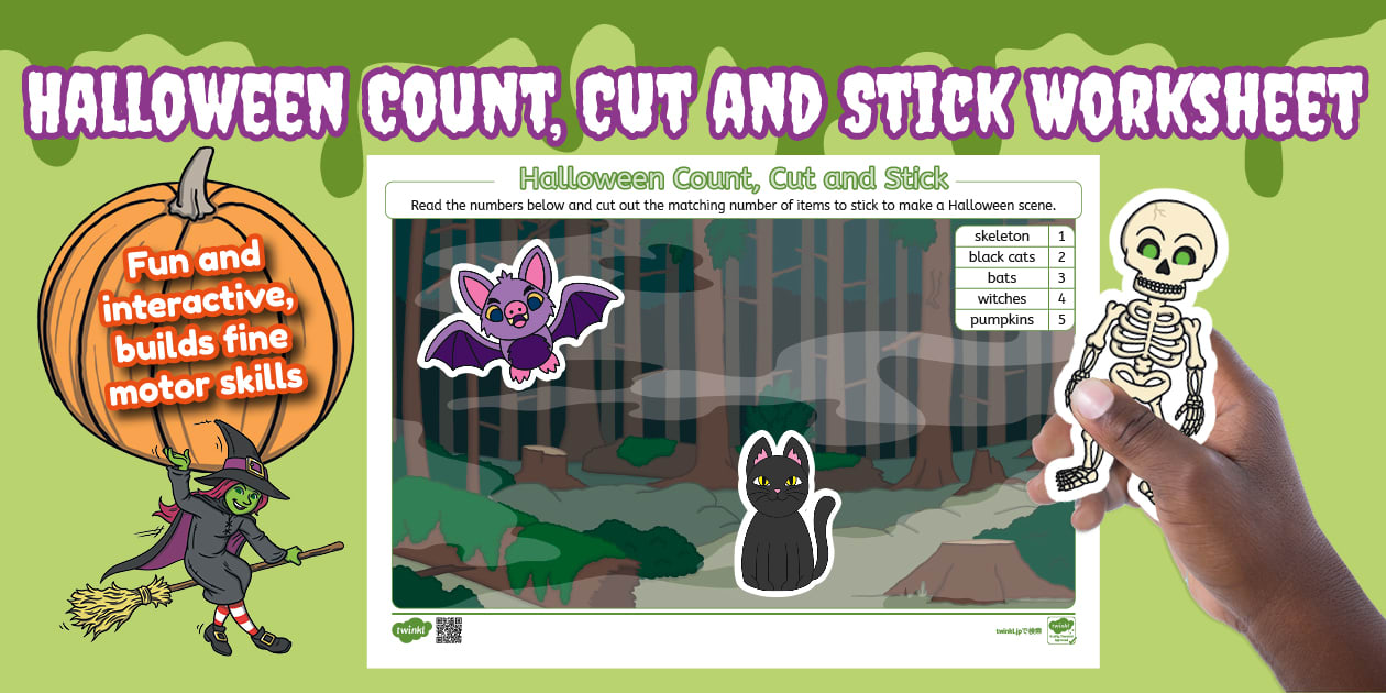 Halloween Count, Cut and Stick Worksheet