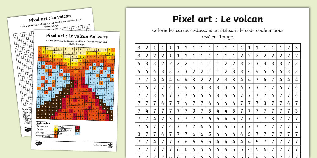 Pixel art : Le volcan (Teacher-Made) - Twinkl