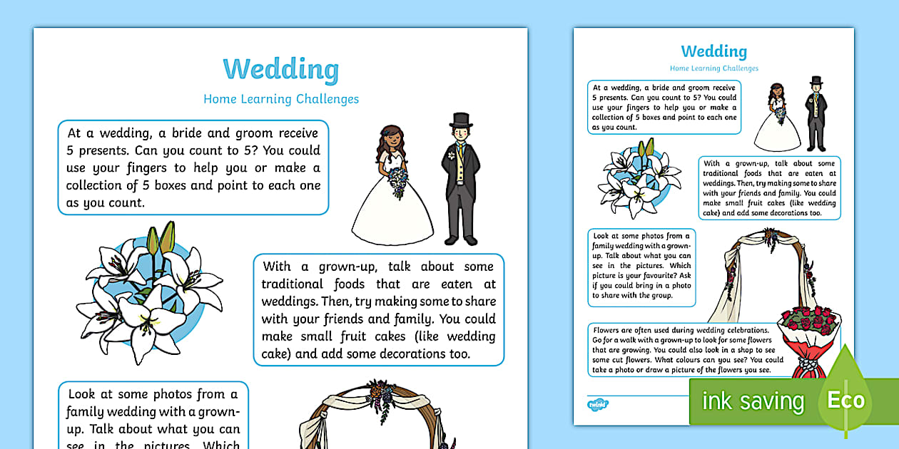 Wedding-Themed Home Learning Challenges Nursery FS1 - Twinkl