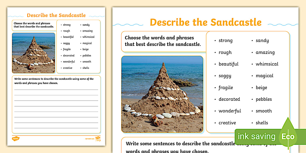 Describe the Sandcastle Worksheet (teacher made) - Twinkl