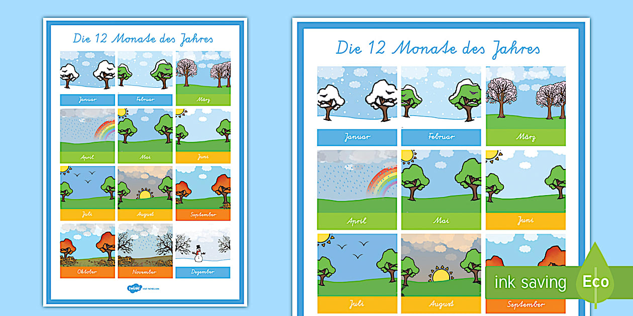 Die 12 Monate des Jahres Poster für die Klassenraumgestaltung