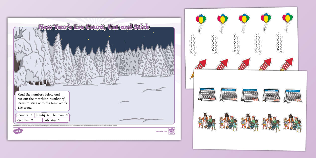 👉 New Year's Eve Count, Cut and Stick Worksheet