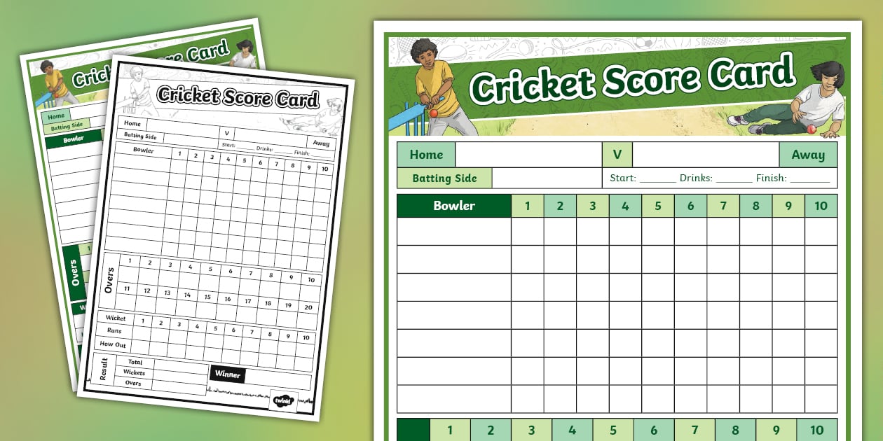 Cricket Score Card Template (teacher made) - Twinkl