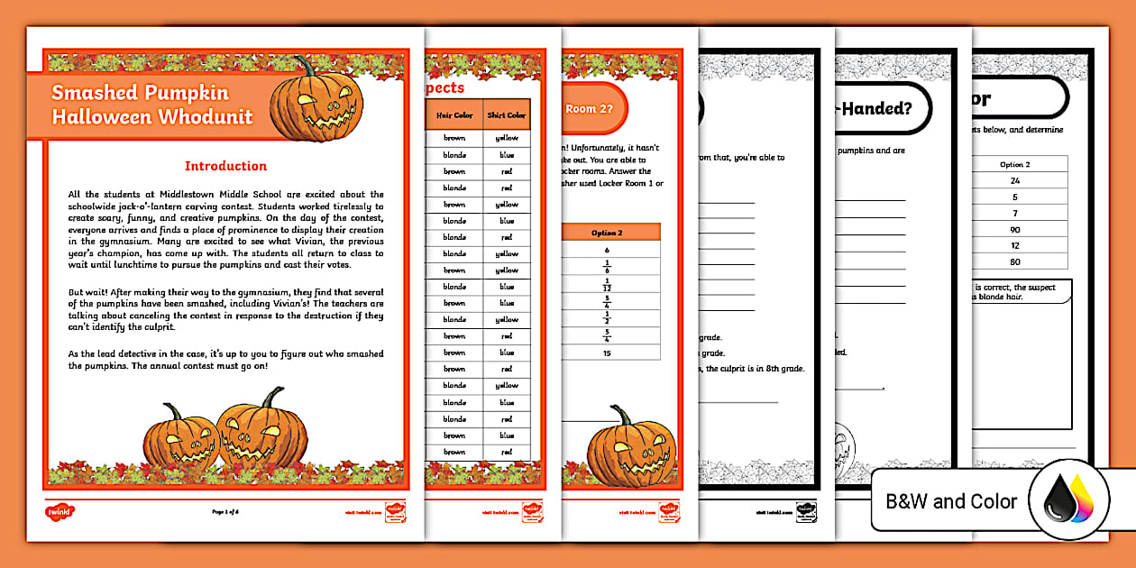 Sixth Gr Smashed Pumpkin Halloween Whodunit? Math Mystery