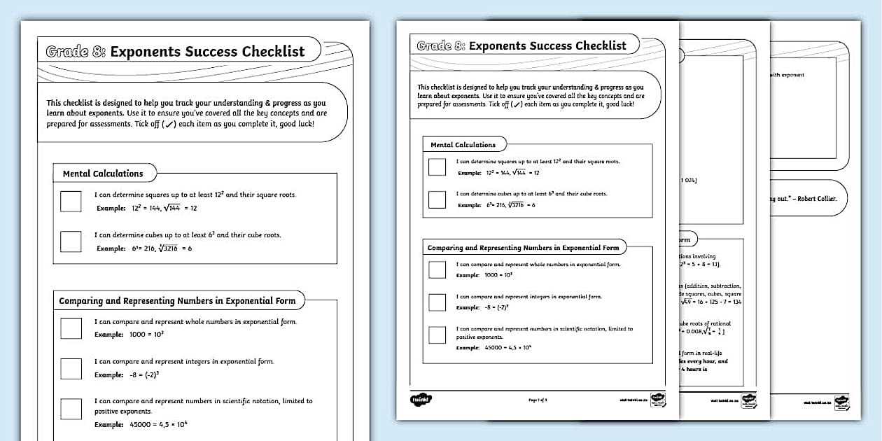 Grade 8 Exponents Success Checklist (teacher made) - Twinkl