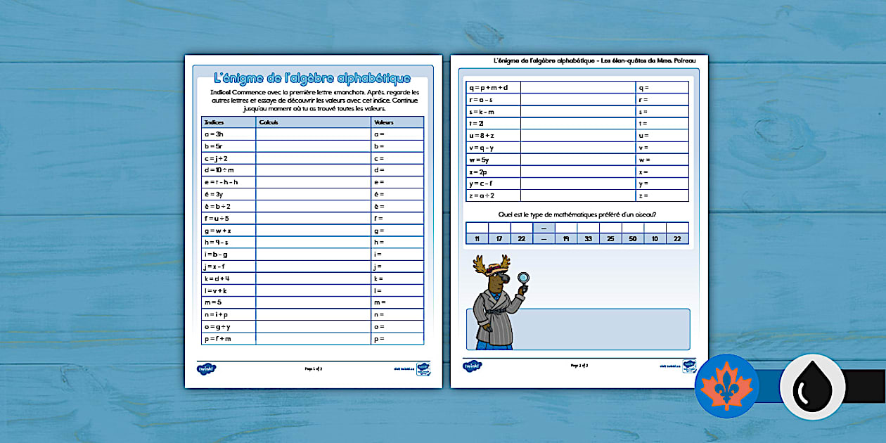 The Alphabetic Algebra Enigma - French