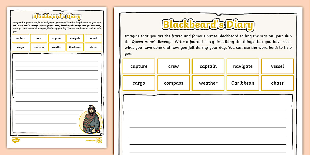 Blackbeard's Diary Writing Frame (Teacher-Made) - Twinkl