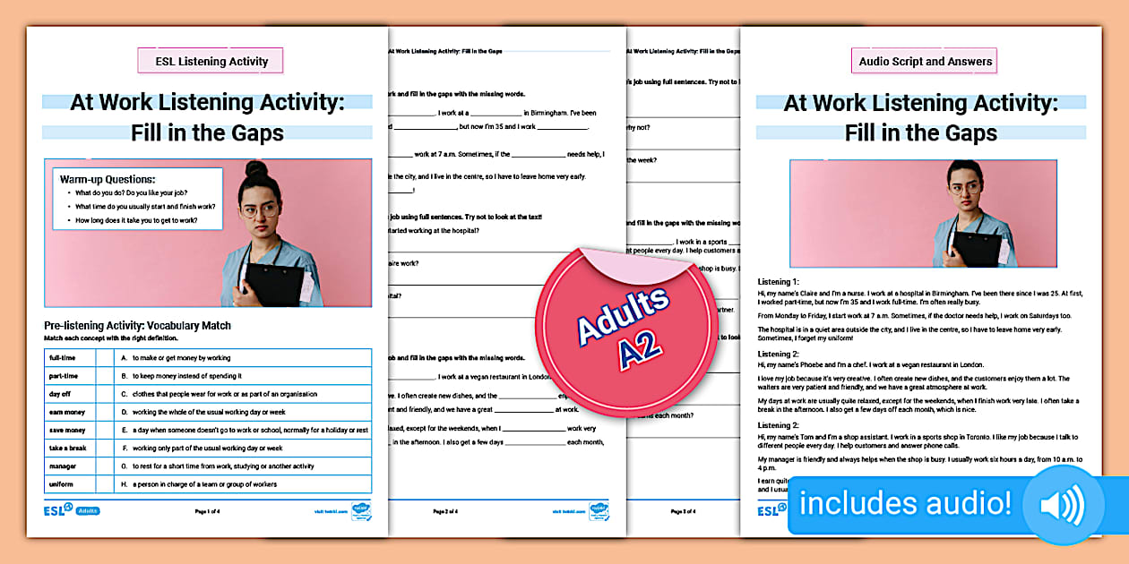 ESL At Work Listening: Fill in the Gaps [Adults, A2]