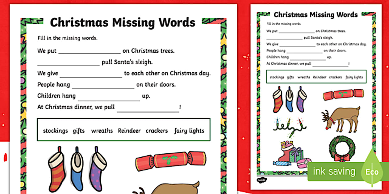 Christmas Themed Missing Words Activity (teacher made)