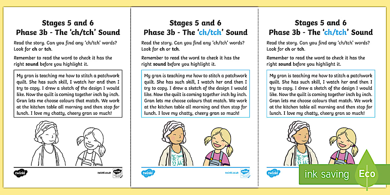 Northern Ireland Linguistic Phonics Stage 5 and 6 Phase 3b, 'ch, tch' Sound