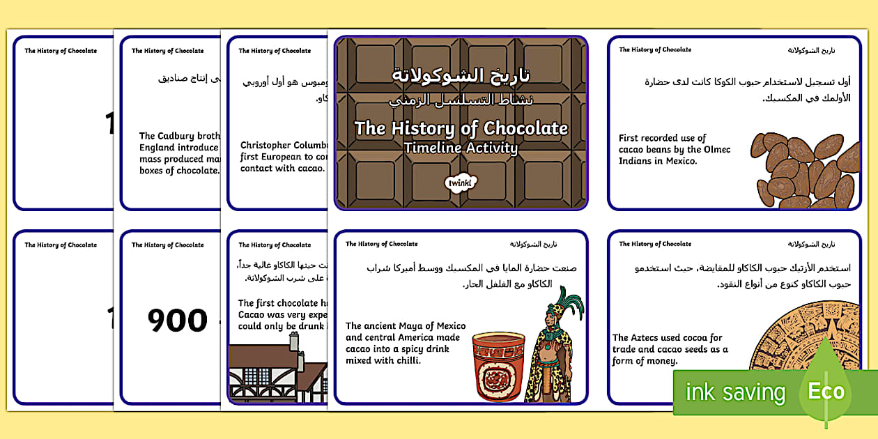 The History of Chocolate Timeline Ordering Activity Cards Arabic ...