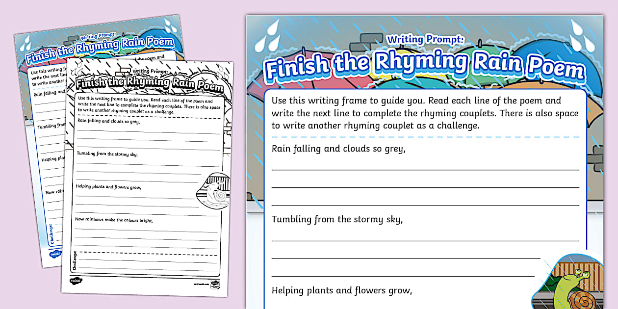 Writing Prompt: Finish the Rhyming Rain Poem (teacher made)
