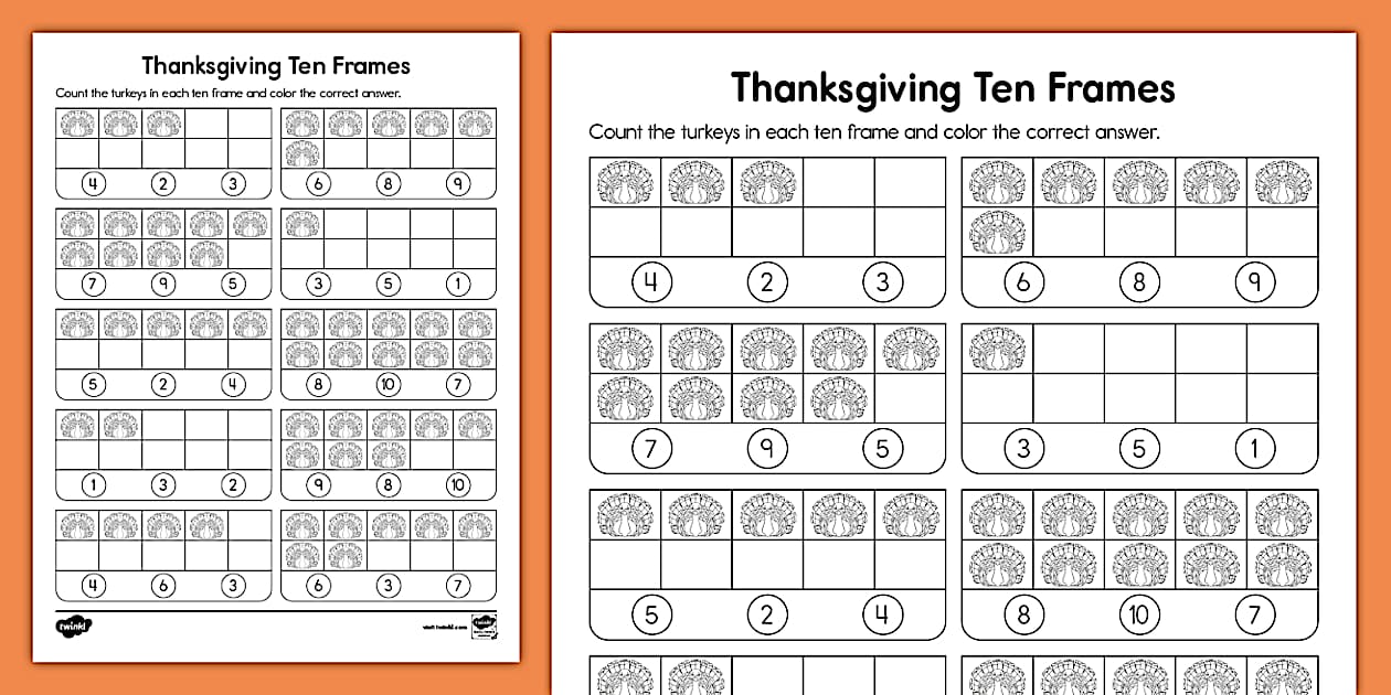 Turkey Ten Frames Counting Worksheet | Twinkl USA - Twinkl