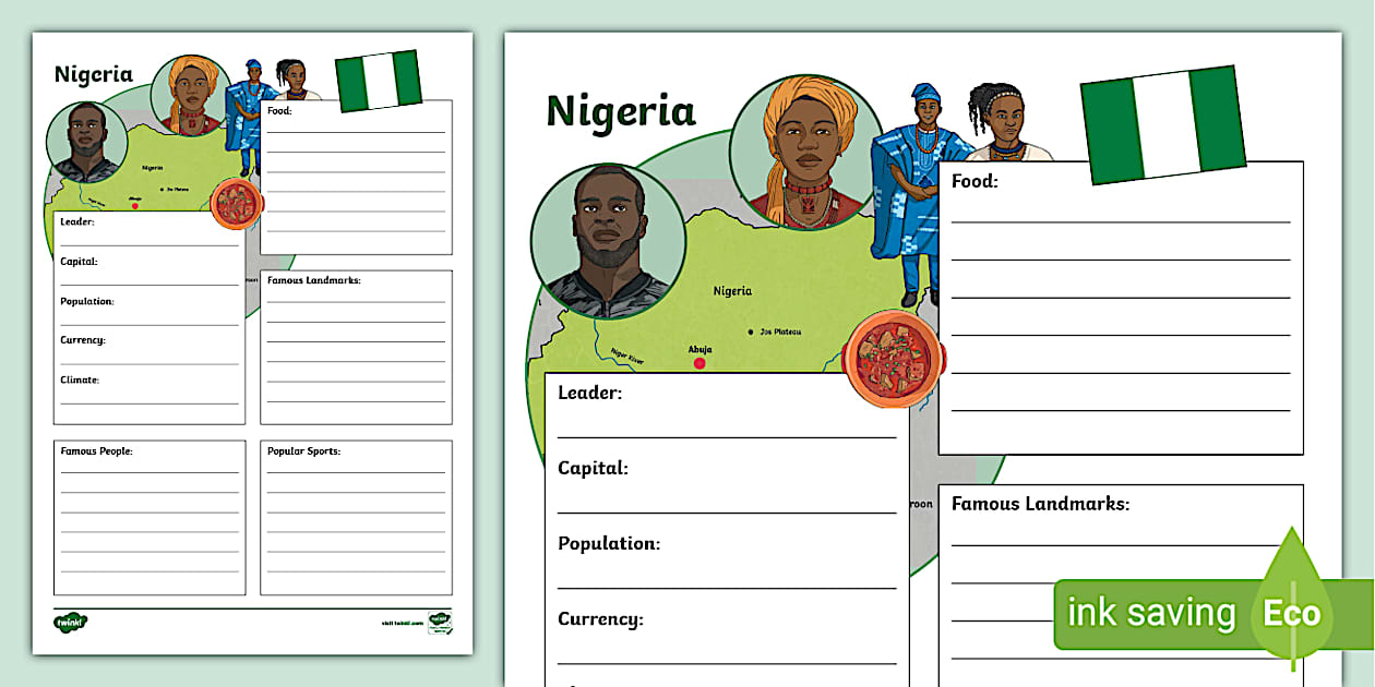 Nigeria Fact File Template Worksheet (teacher made) - Twinkl