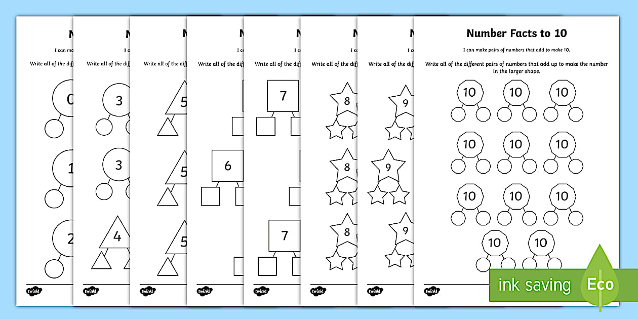 Editable Number Facts Within 10 Part Whole Worksheets
