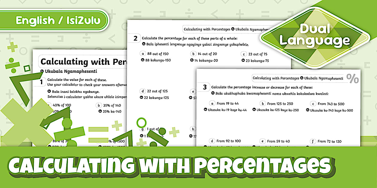 Calculating with Percentages Activity Sheet
