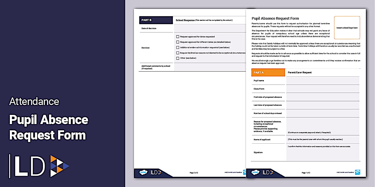 Pupil Absence Request Form - Leaders (teacher made) - Twinkl