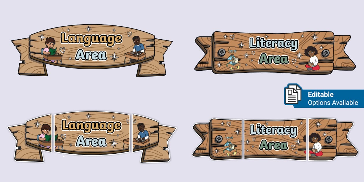 Literacy Area Display Banner - Natural wood theme - Twinkl