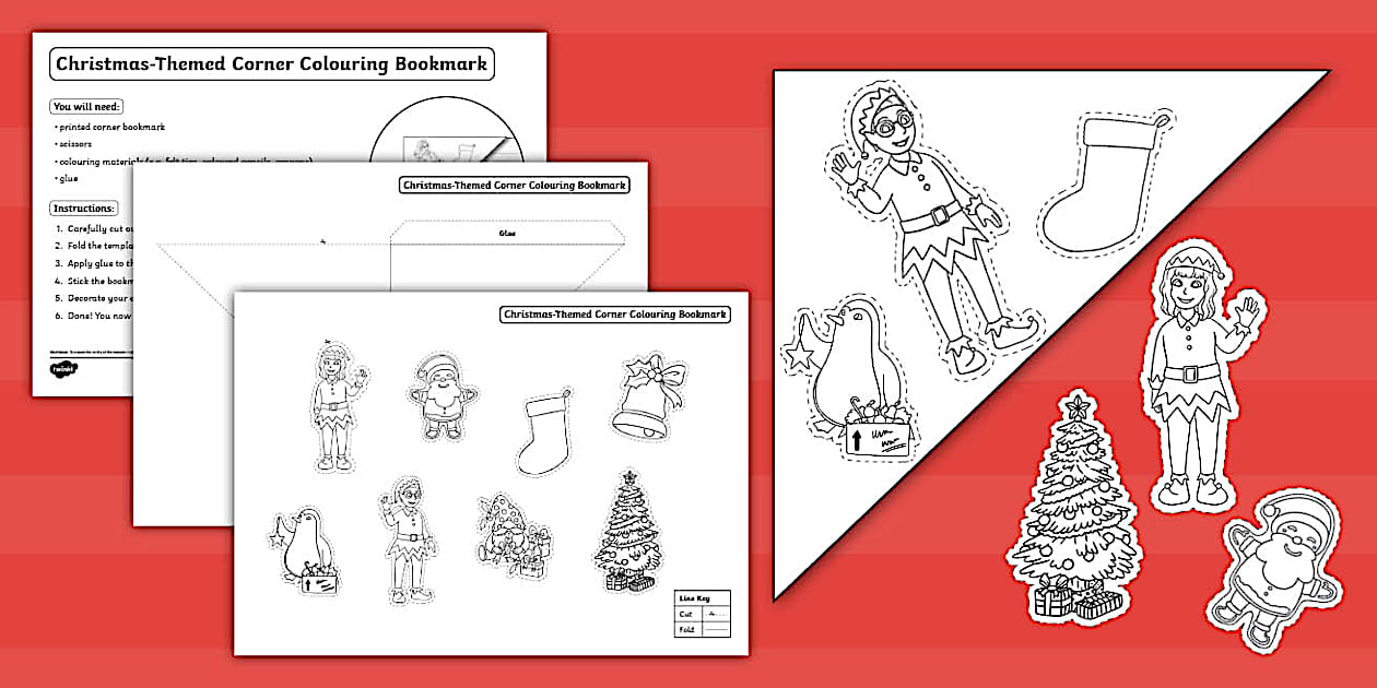 Christmas-Themed Corner Colouring Bookmark (teacher made)