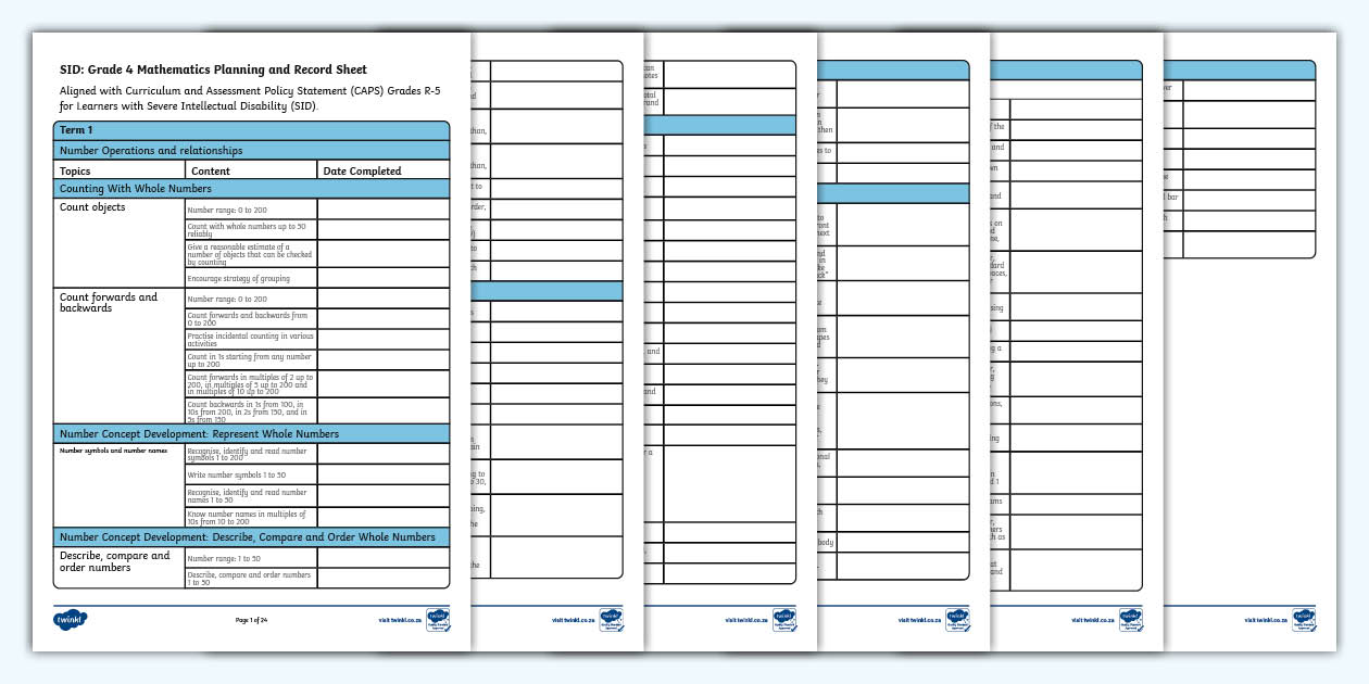 SID: Grade 4 Mathematics Planning and Record Sheet - Twinkl