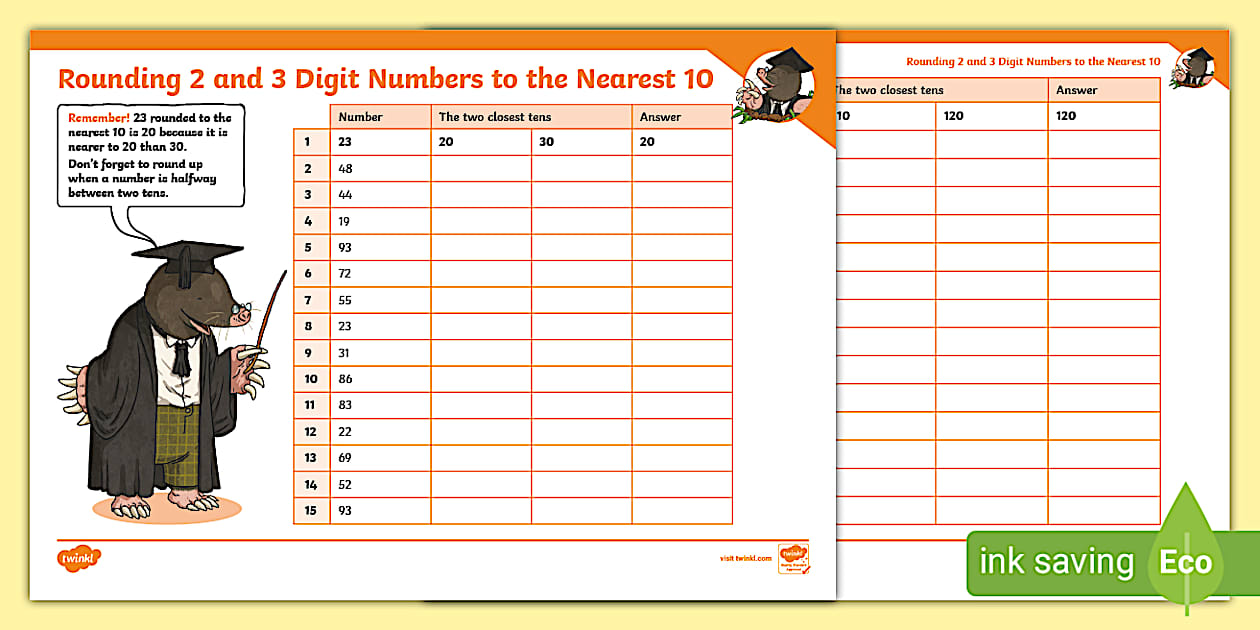 Rounding 2 and 3 Digit Numbers to the Nearest 10 - Twinkl
