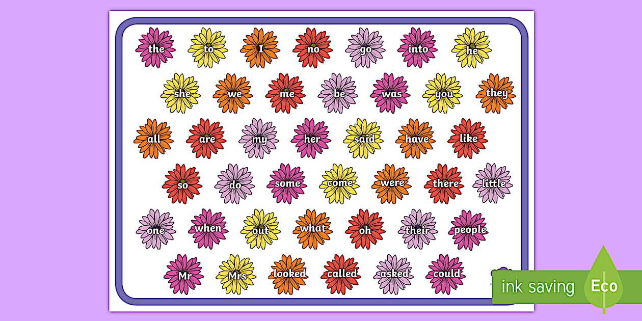 Coloured Flower Wall Tricky Word Mat - Coloured Flower Wall Tricky Word Mat