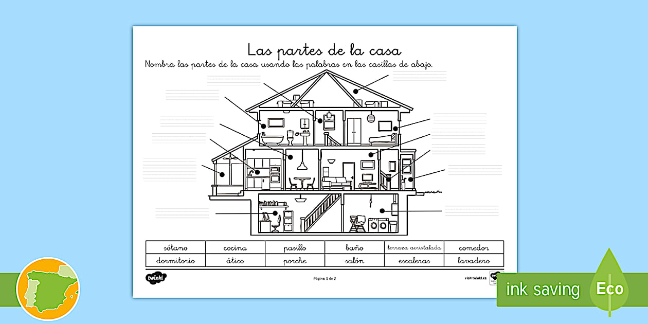 Ficha de actividad: Las partes de la casa - Twinkl