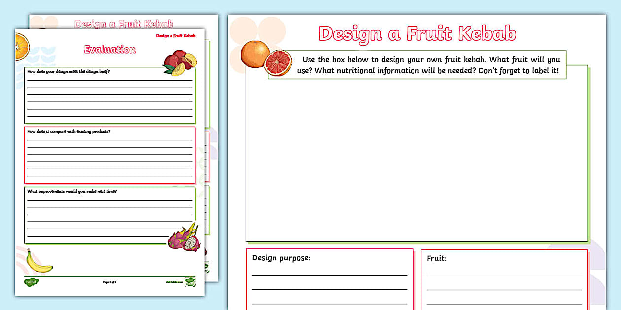 KS2 Design a Fruit Kebab Worksheet (Teacher-Made) - Twinkl