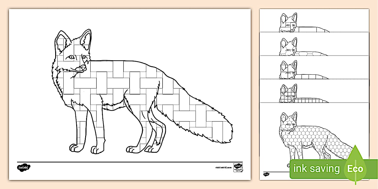 Fox Mosaic Colouring Pages (teacher made) - Twinkl