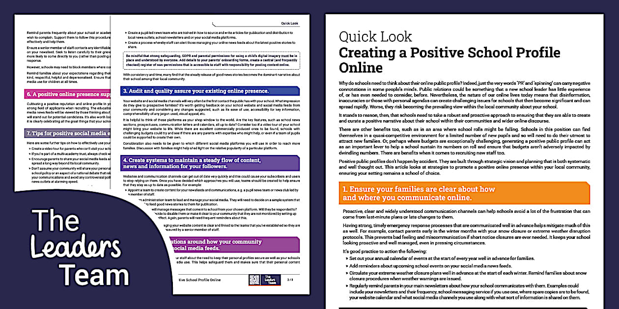 How do I create a positive public profile for my school?