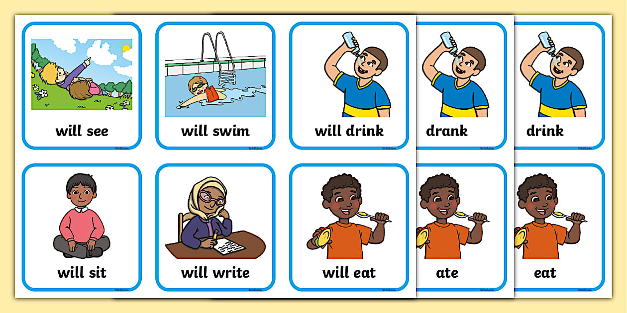 EAL Students - Present and Past Tense Picture Cards - Twinkl