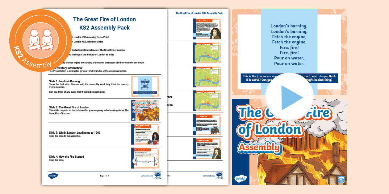 * NEW * KS2 The Great Fire of London Assembly Pack - Twinkl