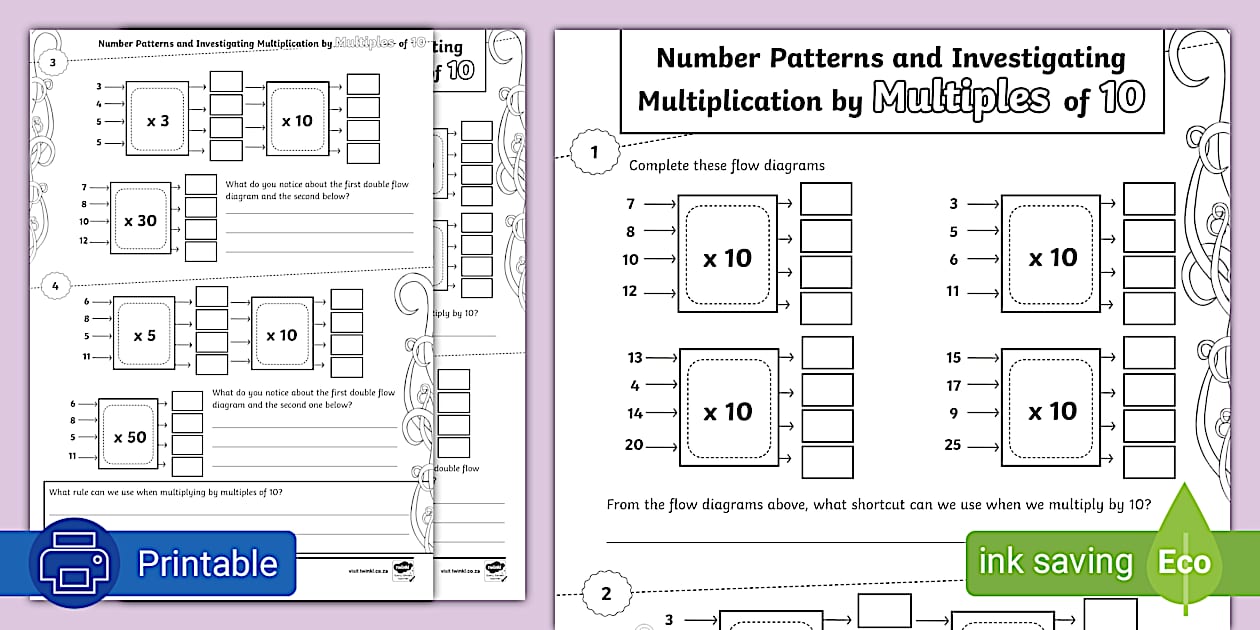 Number Patterns and Investigating Multiples of 10 Activity Sheet