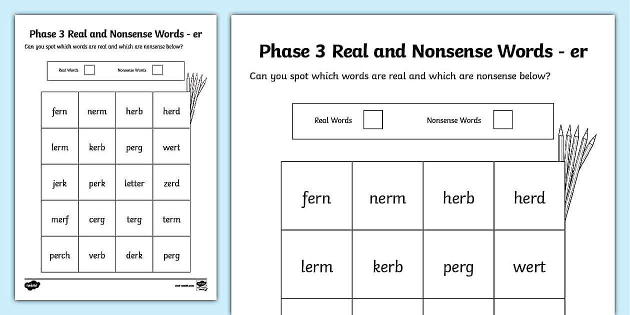 Editable Phase 3 er Colour by Phoneme Real and Nonsense Words Worksheet