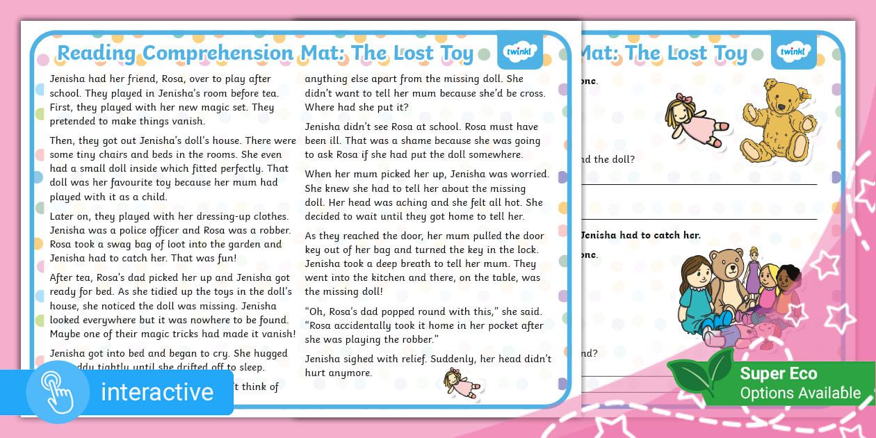 Lost Toy Reading Comprehension Mat for Ages 5-6 - Twinkl