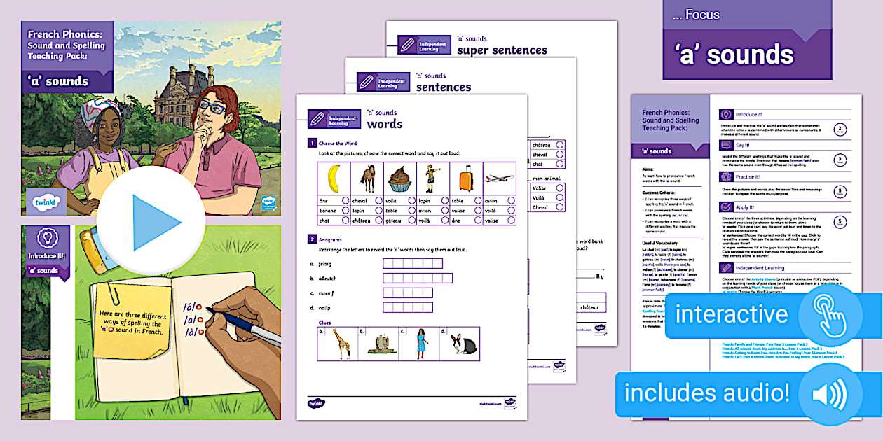 👉 French Phonics: Sound and Spelling Pack: 'a' sounds