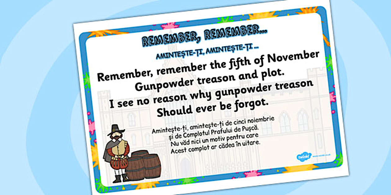 Remember, Remember Rhyme Display Poster Romanian Translation - romanian