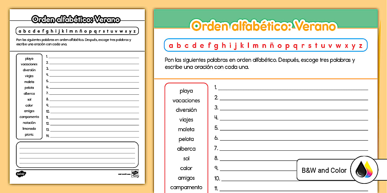 Orden alfabético: Verano (teacher made) - Twinkl