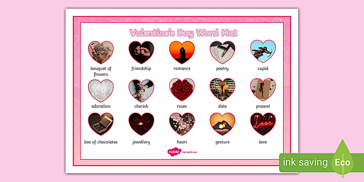 Valentine's Day Photo Word Mat (teacher made) - Twinkl