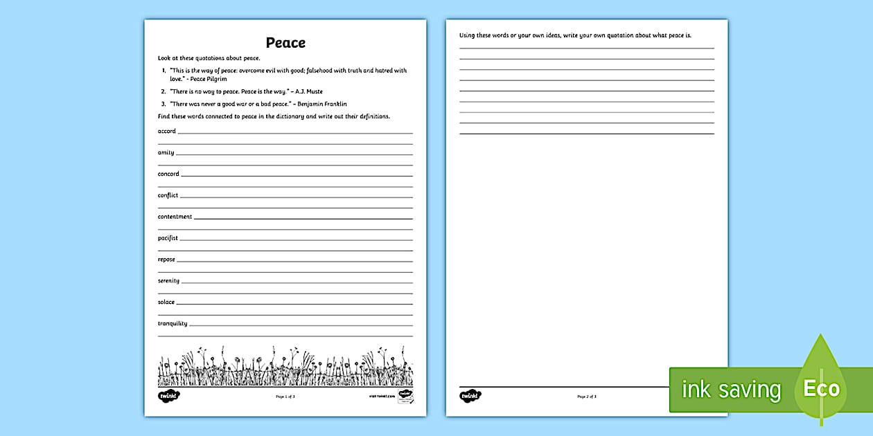 KS2 Peace Day Worksheets - Twinkl Primary Resources - Twinkl