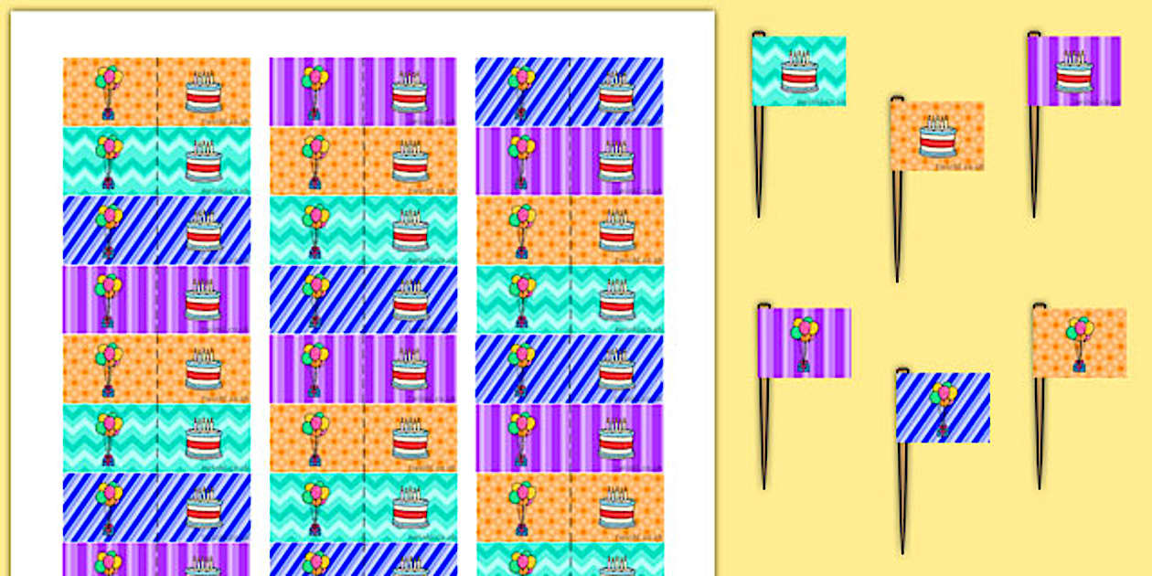 6th Birthday Party Toothpick Flags (teacher made) - Twinkl