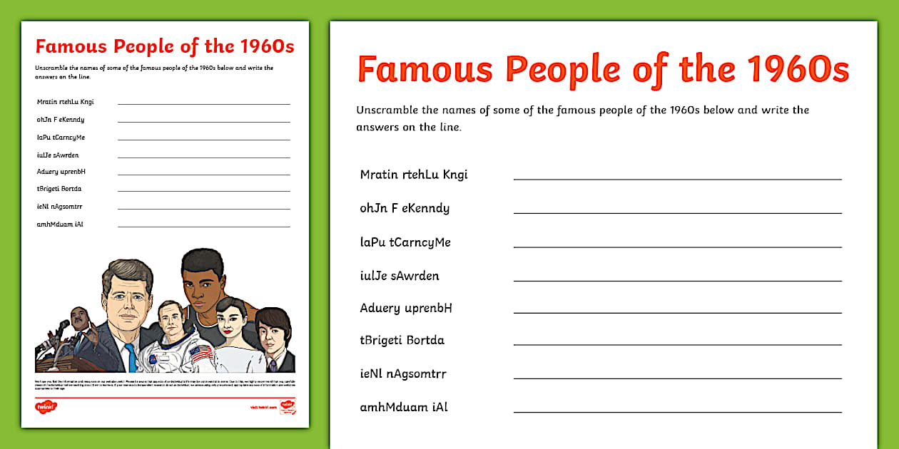 1960s Famous People Word Unscramble (Teacher-Made) - Twinkl