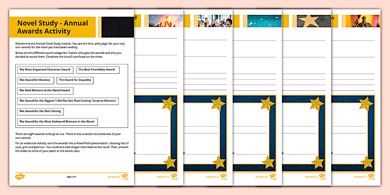 Year 7 and 8 Novel Study Annual Awards Activity - Twinkl