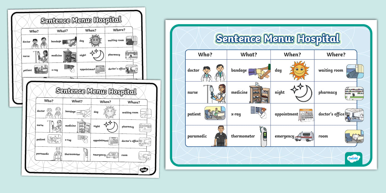Hospital Sentence Menu (l'enseignant a fait) - Twinkl