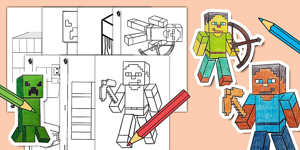 Block Adventurer Colouring Pages (teacher made) - Twinkl