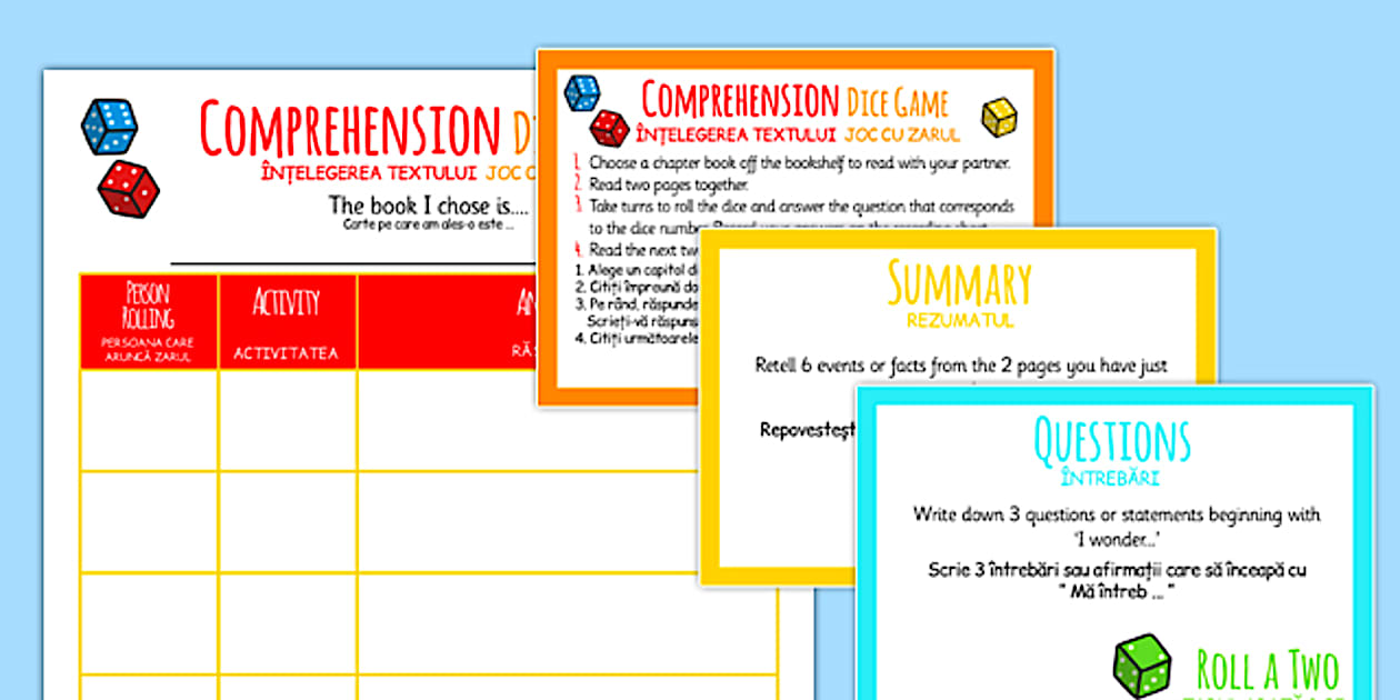 Reading Comprehension Dice Activity Romanian Translation